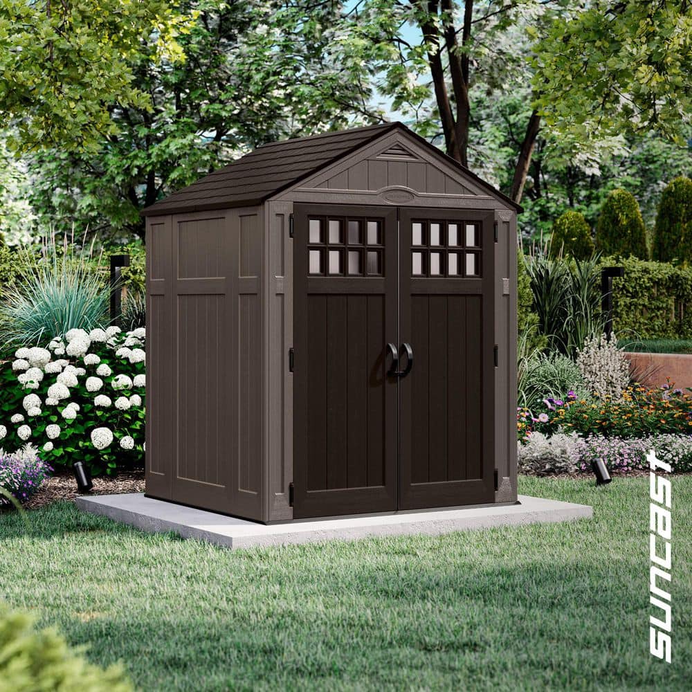 Suncast 6 ft. W x 5 ft. D Plastic Resin Storage Shed with Floor (34 sq ...