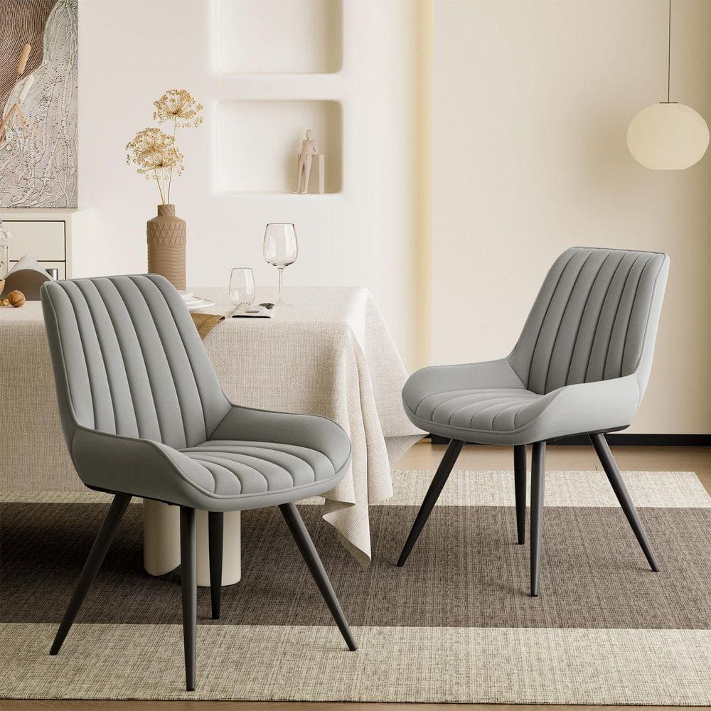 HOMEFUN Modern Light Gray Microsuede Metal Tube Legs Dining Chair With ...