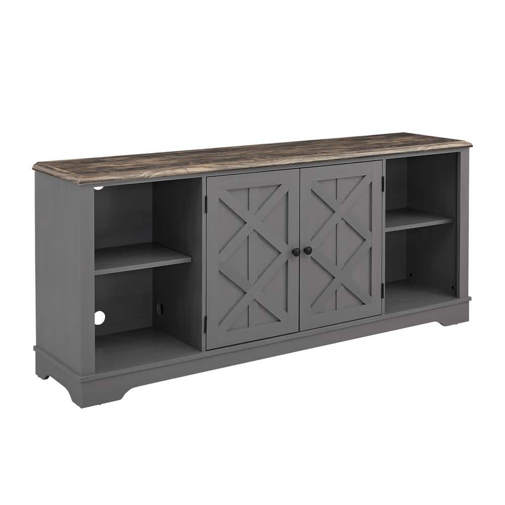 FESTIVO 70 in. Gray with Walnut Color Desktop TV Stand for TVs up to 78 ...