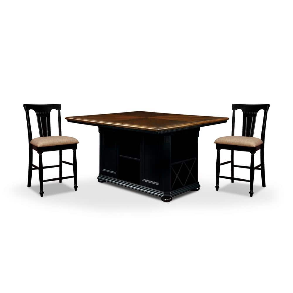 Furniture of America Clove Black and Cherry 3-Piece Kitchen Island Set ...