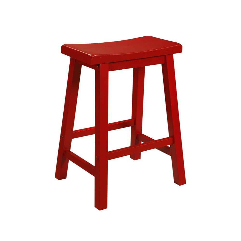 Benjara Darby Crimson Red Finish Wood Backless Counter Stool PWC-286 ...