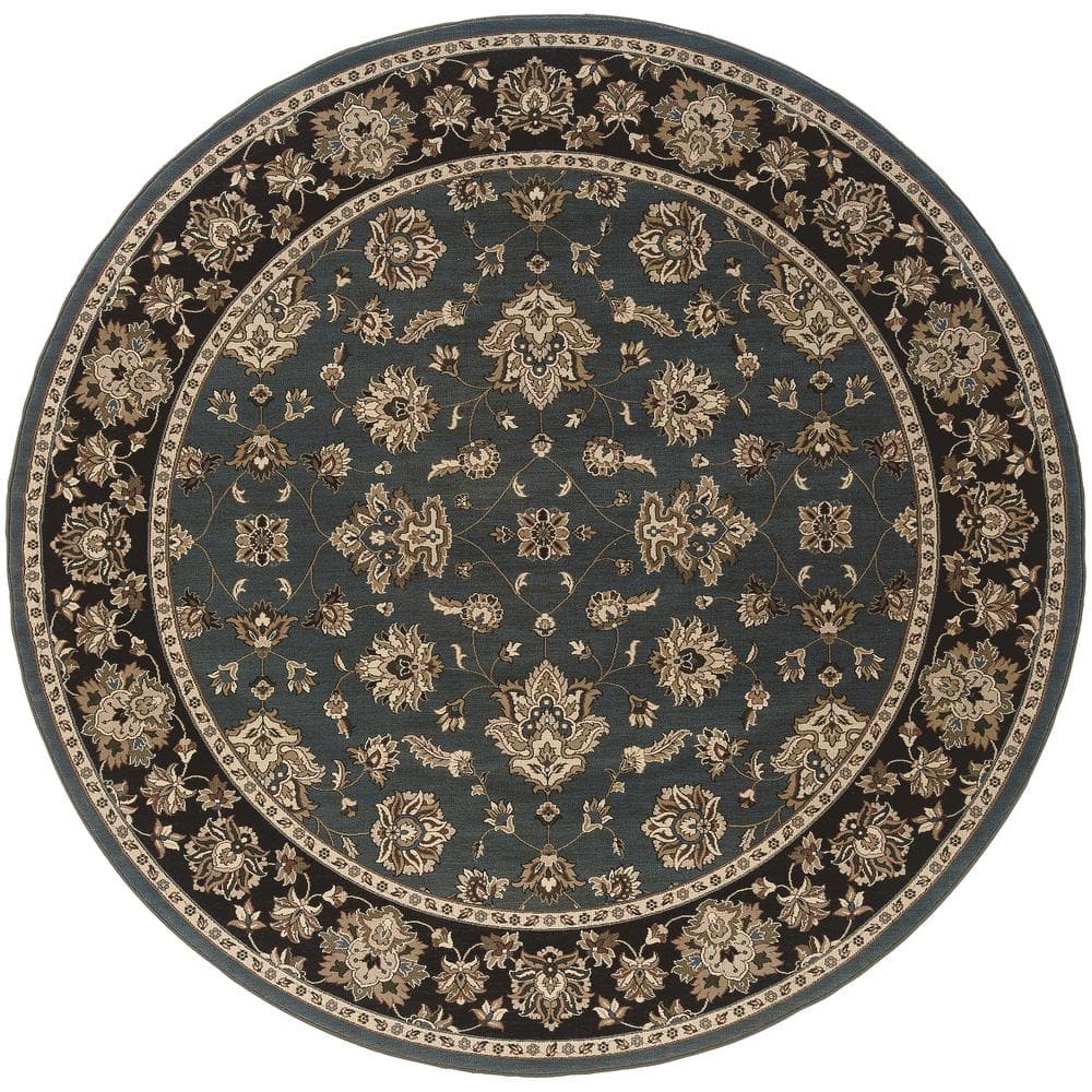 AVERLEY HOME Alyssa Blue/Black 6 ft. x 6 ft. Round Floral Border Area ...