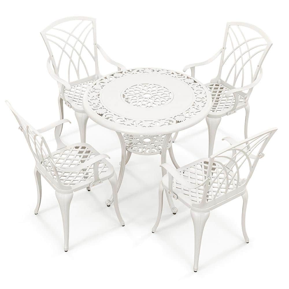 Gymax 5-Piece All-Weather Metal Round Outdoor Dining Set Cast Aluminum ...