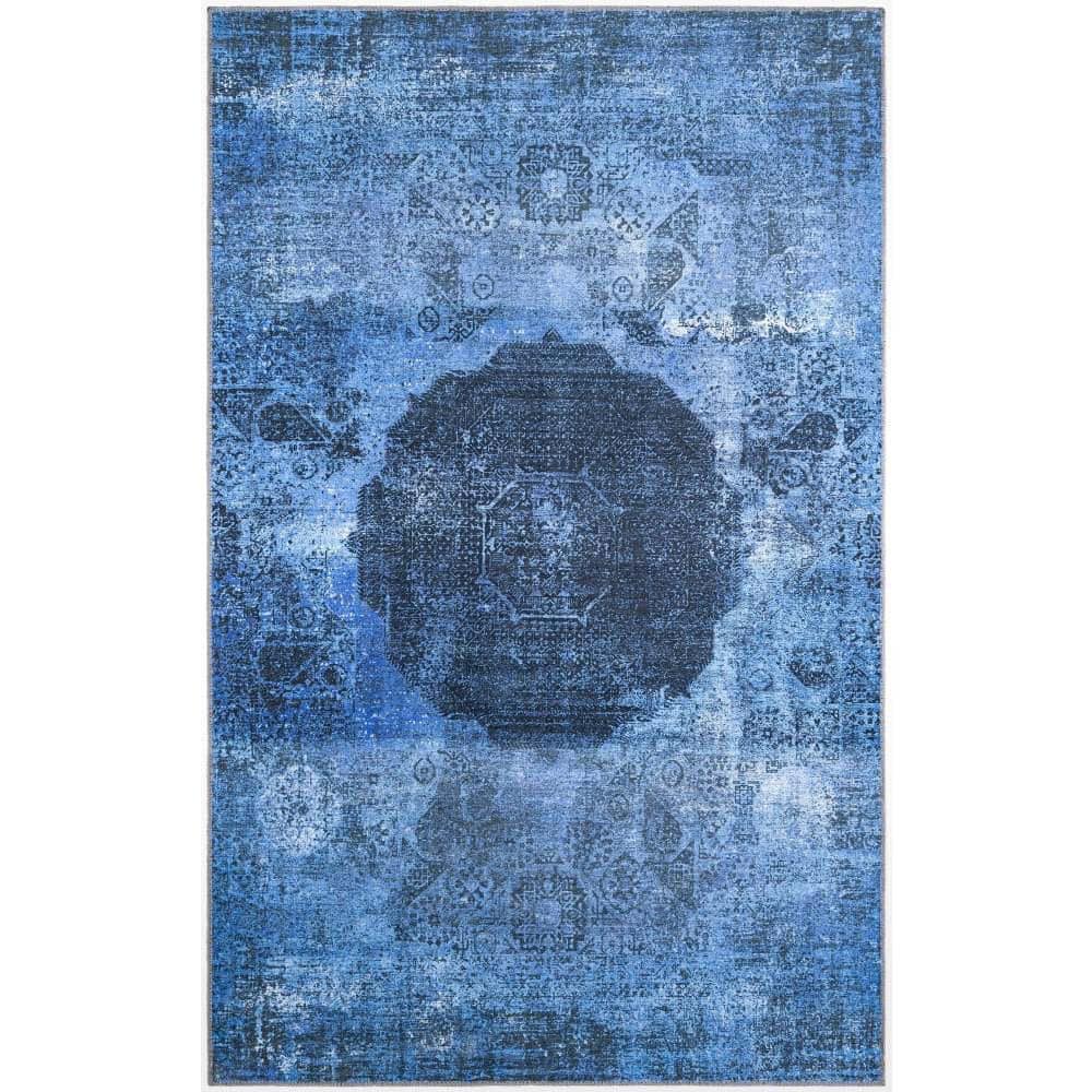 Unique Loom Yara Nayer Overdyed Blue 5 ft. 1 in. x 8 ft. Area Rug ...