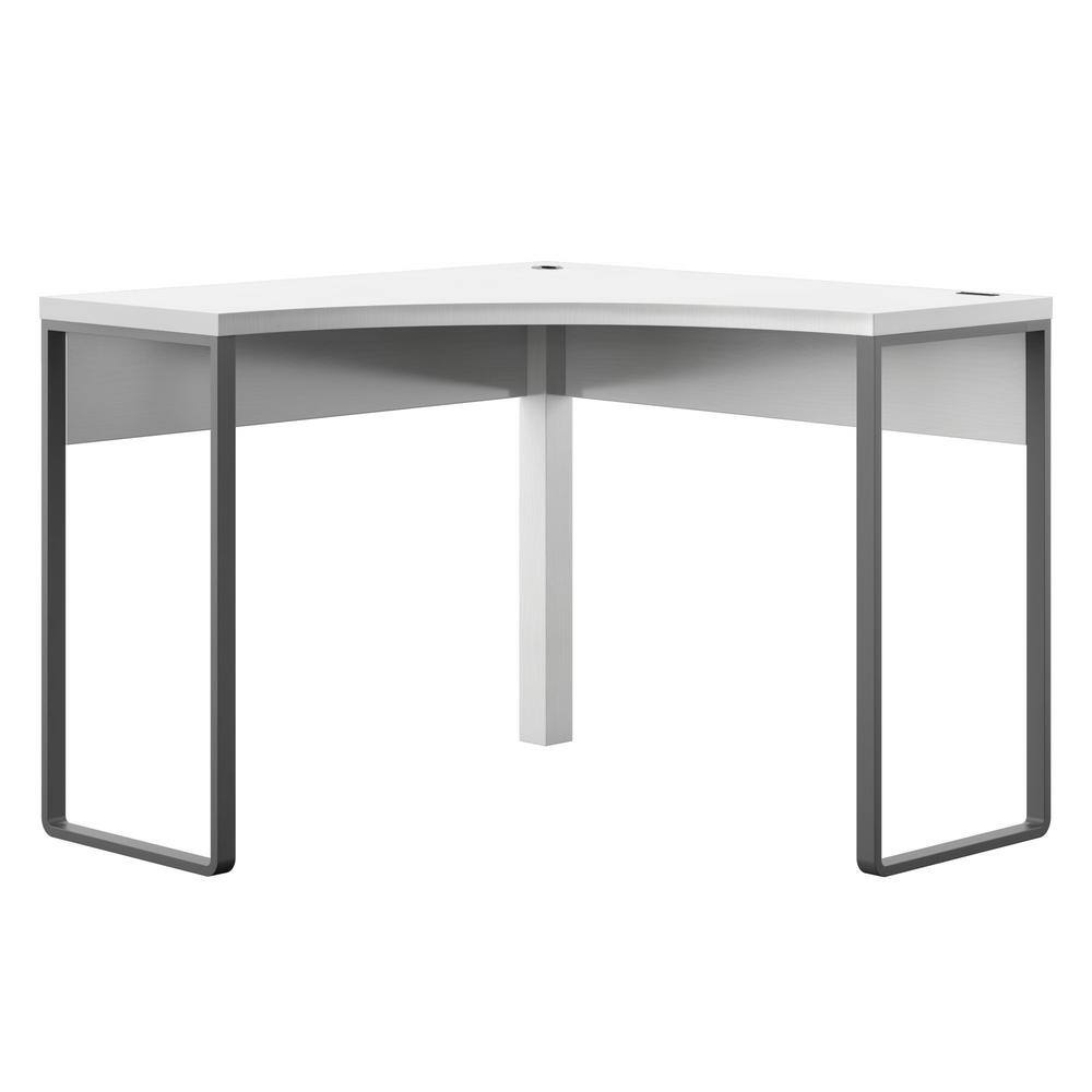 Twin Star Home 40 in. W Corner White Metal Computer Desk with USB ...