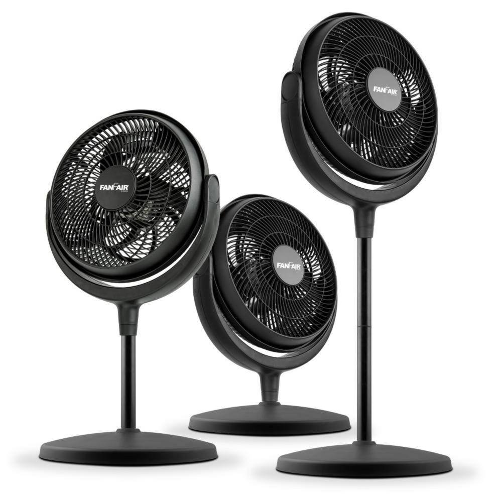 FANFAIR 12 in. 3 in 1 High Performance Portable Pedestal Fan in Black ...