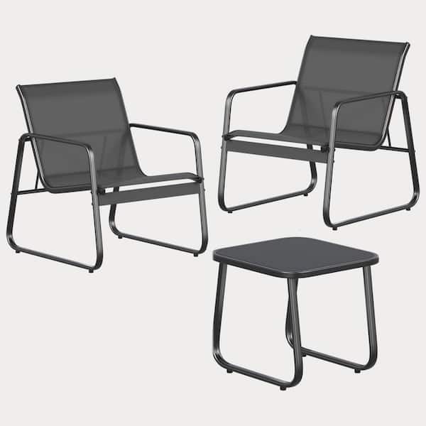 Black 3-Piece Metal Patio Conversation Seating Set L0CXP7R77L - The ...