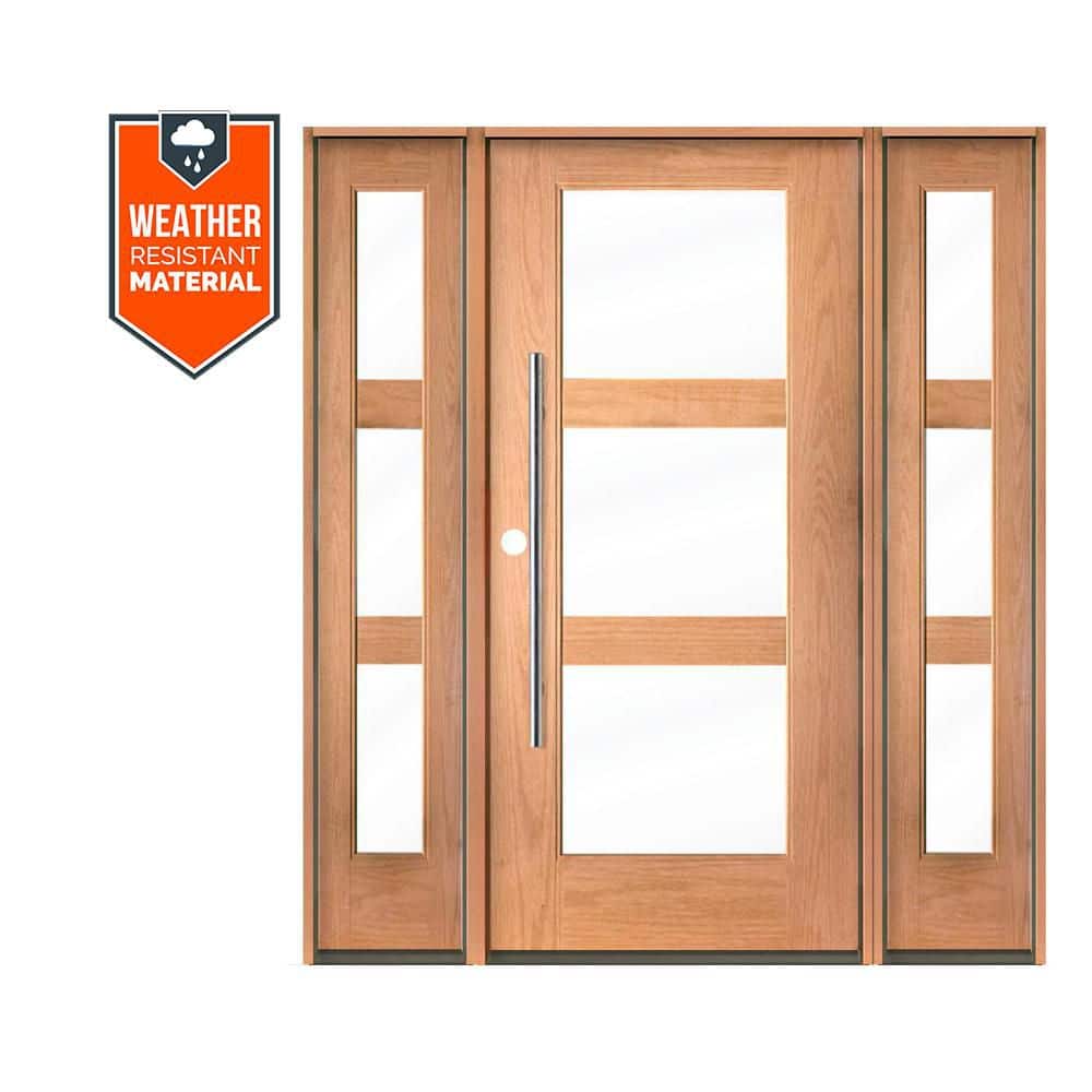 Krosswood Doors Modern Faux Pivot 64 in. x 79 in. 3-Lite Right-Hand ...
