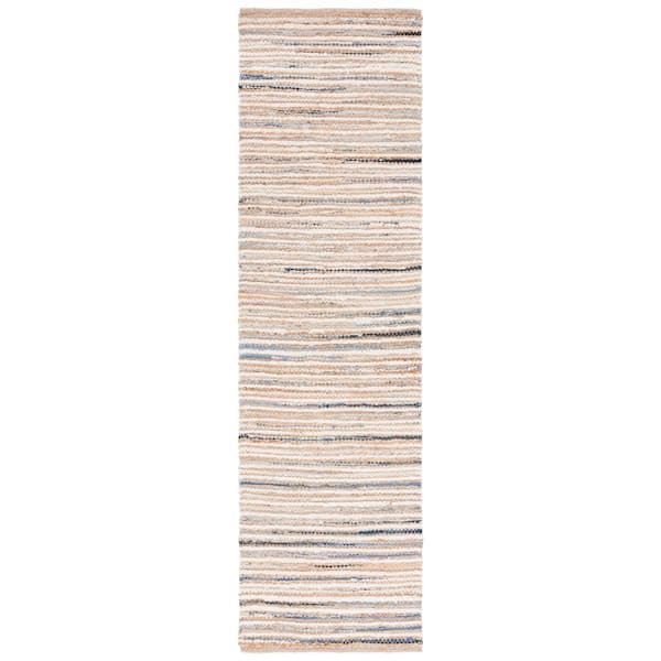 SAFAVIEH Cape Cod 2 ft. x 8 ft. Natural/Light Blue Striped Abstract ...