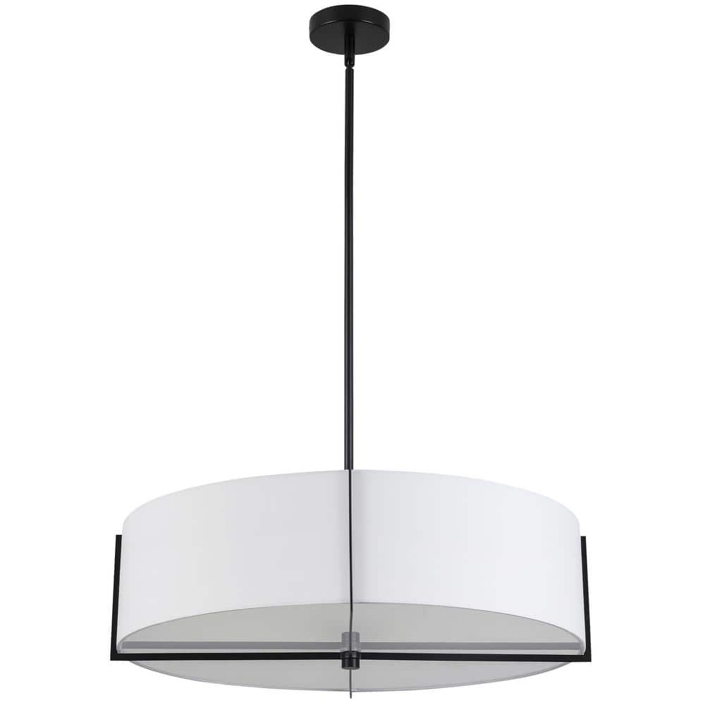 Dainolite Preston 4 Light Matte Black Shaded Pendant Light with White ...