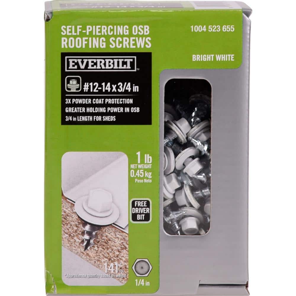 Everbilt #12 x 3/4 in. OSB Self Drilling White Roofing Screw 1 lb.-Box ...