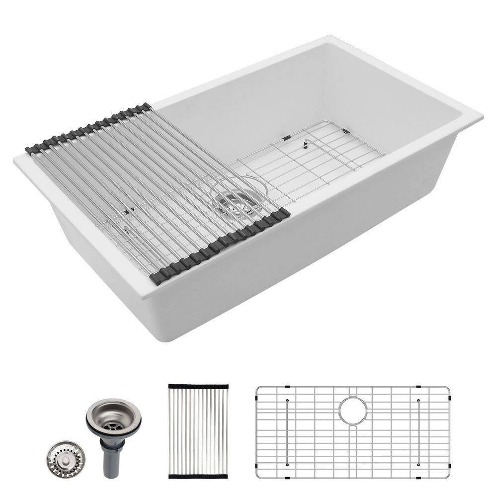Dcolora 33 in. Undermount Single Bowl Large Quartz Granite Composite ...