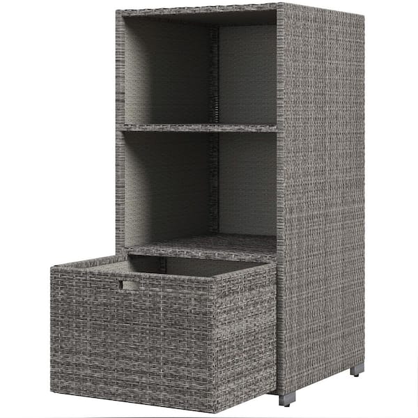 114 Gal. Waterproof PE Rattan Wicker Deck Box with Bottom Accessory ...