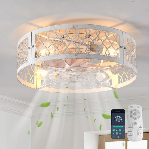 Genoci 19.7 in. Indoor Distressed White Farmhouse Low Profile Caged ...