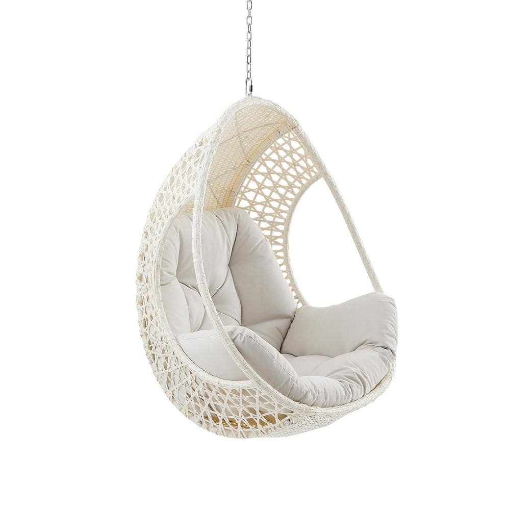 ULAX FURNITURE 46 in. Wicker Outdoor Hanging Egg Chair with Beige ...
