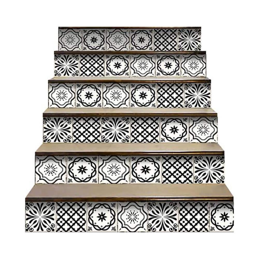 HomeRoots Black/White 8 in. x 8 in. Vinyl Peel and Stick Removable Tile ...