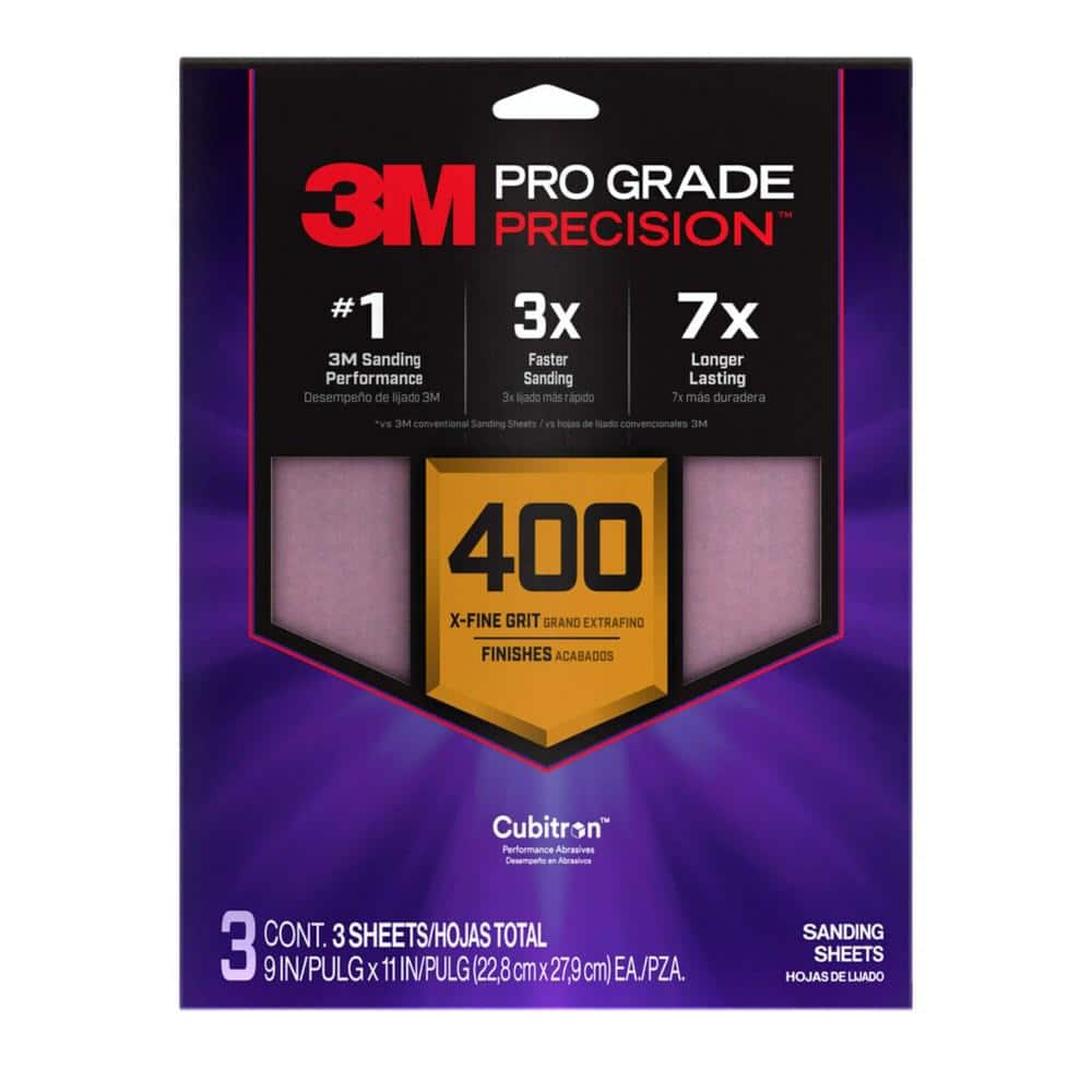 3M Pro Grade Precision 9 in. x 11 in. 400 Grit Faster Sanding Sheet ...
