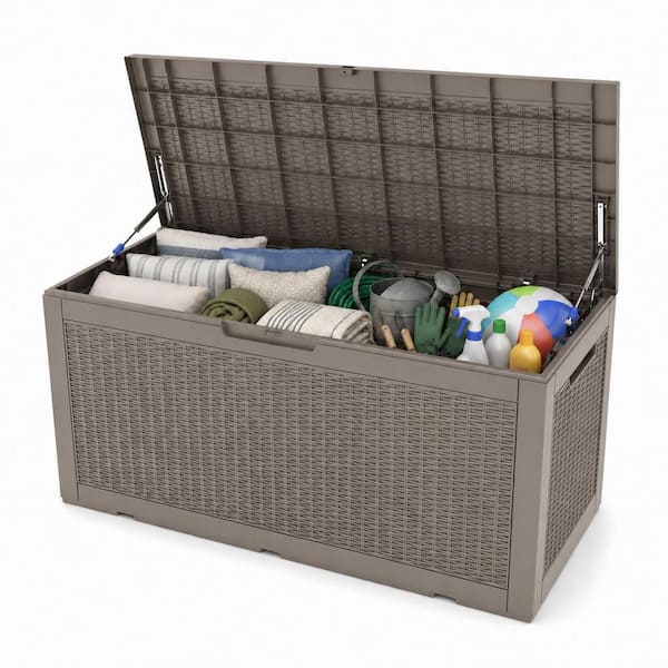 Neviorone 82 Gal. Medium Brown Resin Deck Box with Wood Grain Finish ...