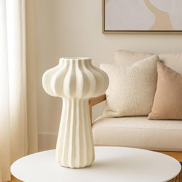 Benjara Samo 18 in. White Resin Round Decorative Vase BM334893 - The ...
