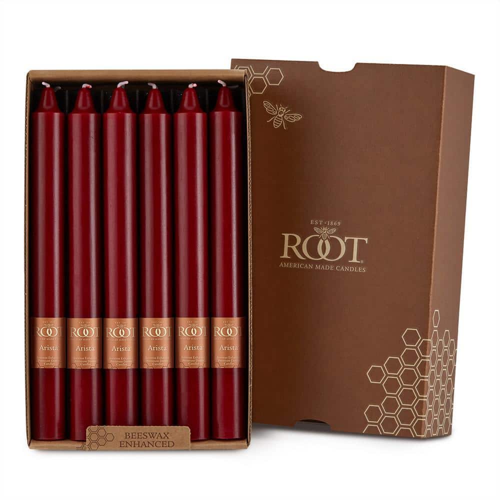 ROOT CANDLES Smooth Arista 9 in. Garnet Unscented Taper Candle (Set of ...