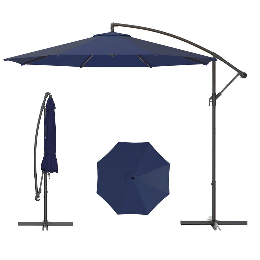 HOMMOW 9.5 ft. Offset Sturdy Iron Frame Patio Umbrella, Outdoor Hanging ...
