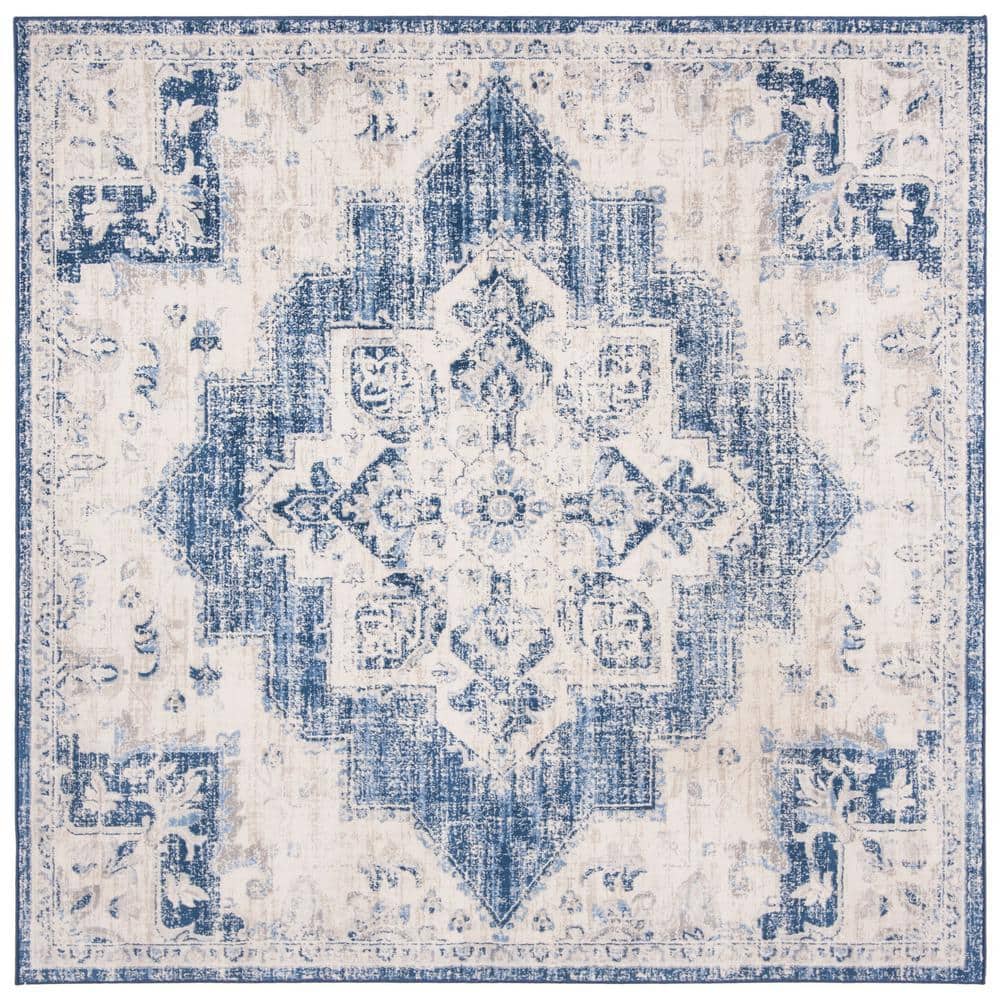 SAFAVIEH Brentwood Ivory/Navy 9 ft. x 9 ft. Square Border Area Rug ...