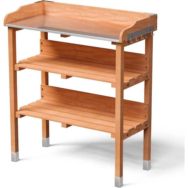Zeus & Ruta 42 in. W x 43.5 in. H Brown Wooden Potting Table Bench with ...