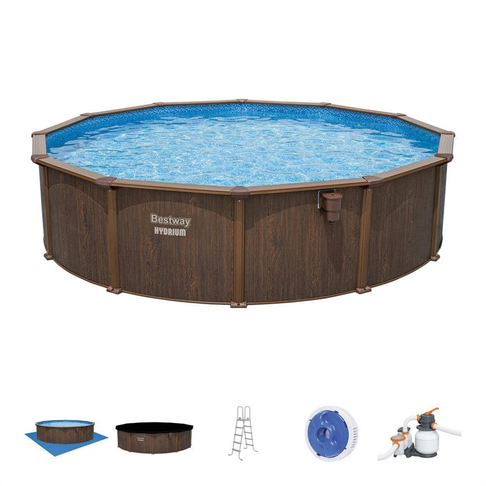 Bestway Hydrium 18 ft. x 52 in. Round Steel Wall Above Ground Swimming ...