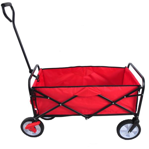 Tidoin 4.2 cu.ft. Red Metal Folding Garden Cart with Wheel Brake QD ...