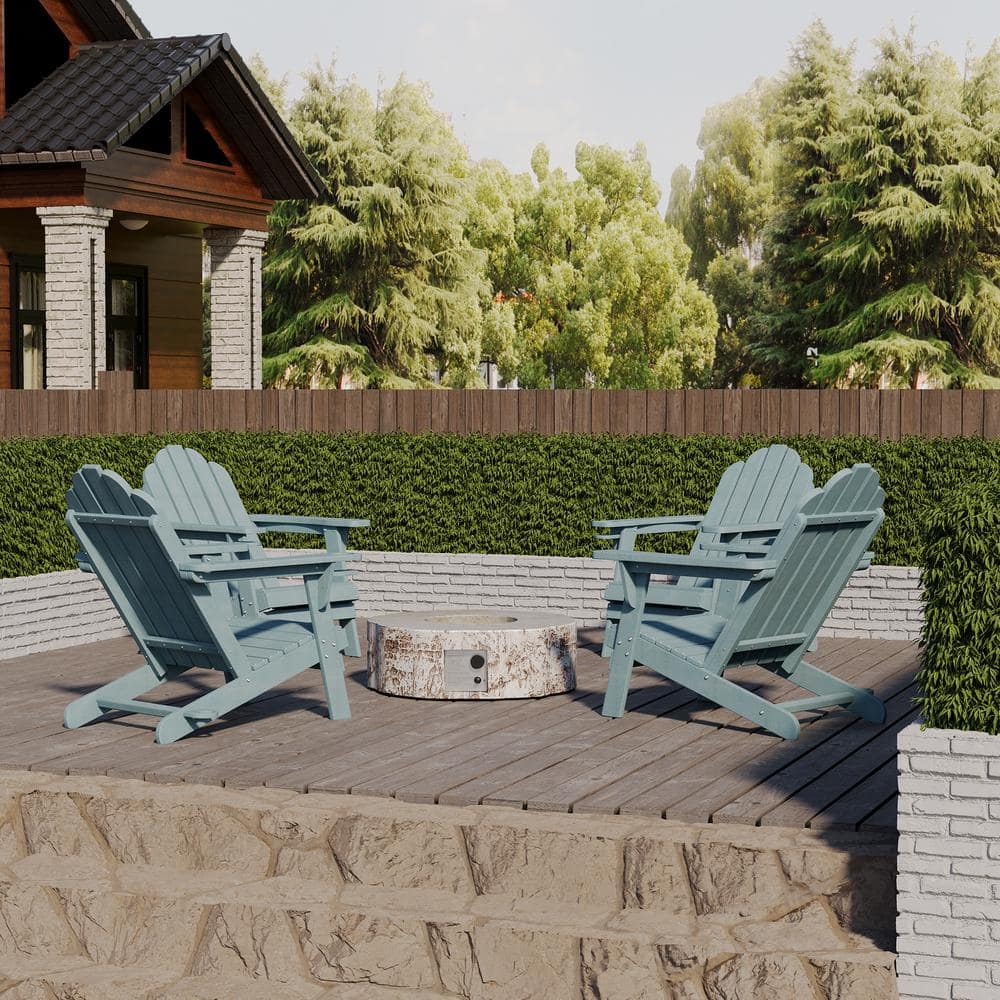 CASAINC 28 in. 5-Piece Metal Patio Fire Pit Set Fire Pit Table and Blue ...