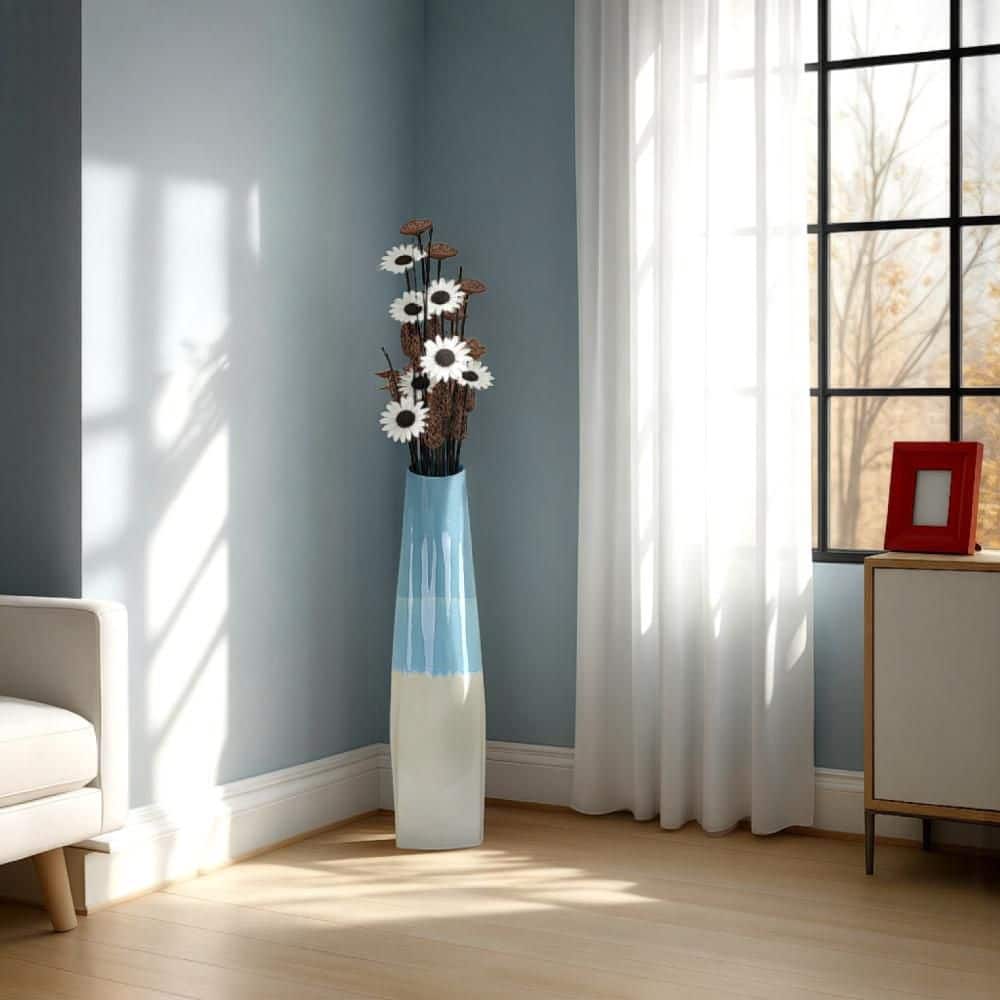 Benjara Cobb 26.5 in. Blue and White Ceramic Bud Decorative Vase ...