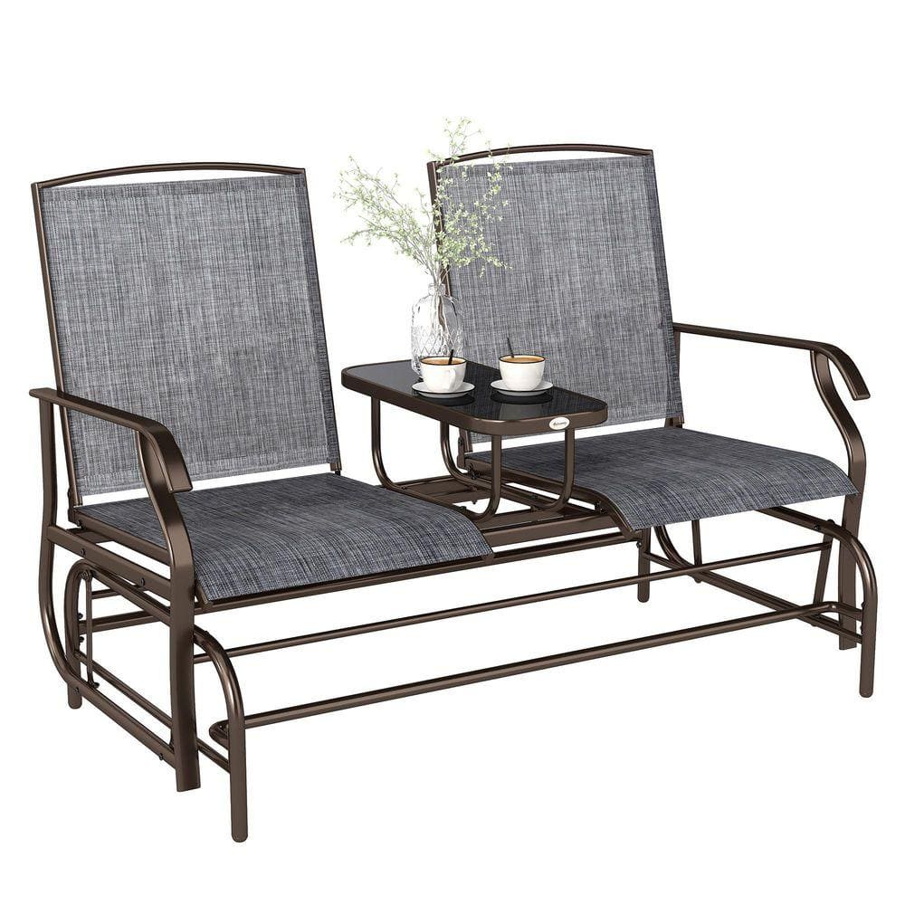 Tenleaf Outdoor Steel Double Chairs with Built-In Table, Loveseat ...