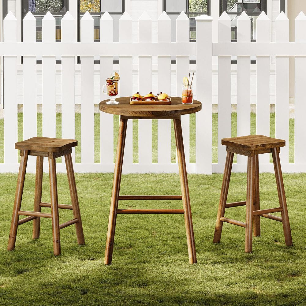 BYBLIGHT Kearsten 37.4 in. H Round Bar Table with 2 Stools, Brown Solid ...