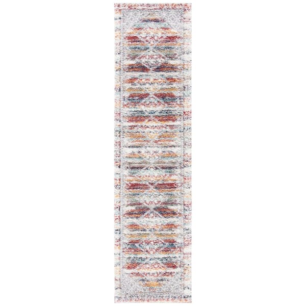 SAFAVIEH Calista 2 ft. x 9 ft. Ivory/Rust Geometric Border Runner Rug ...