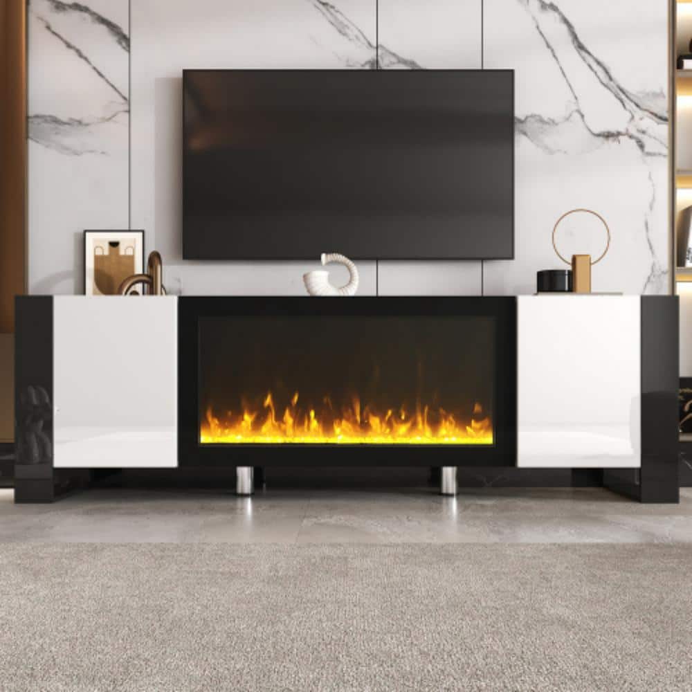 Clihome 68 in. White TV Stand TV Cabinet Console with 34.2" Non-heating ...