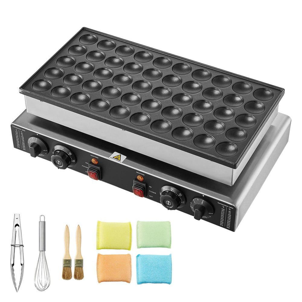 SKYSHALO Mini Dutch Pancake Maker, 1700W 50-Waffle Silver Waffle Cone ...