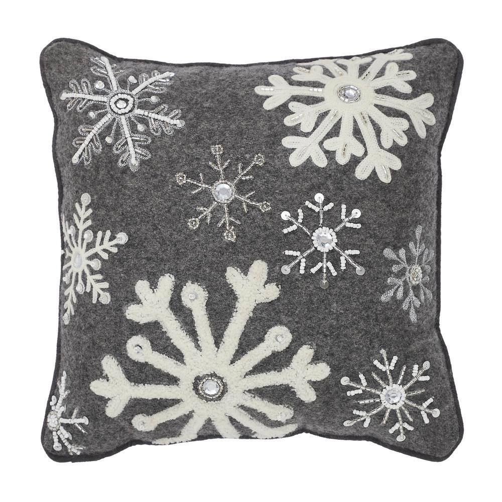 VHC BRANDS 12 in. x 12 in. Grey Snowflakes Woolen Felt Christmas Winter ...