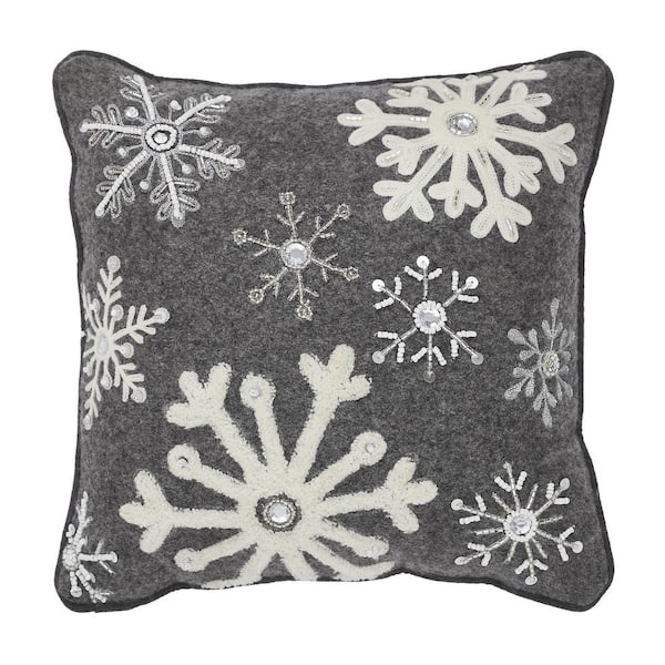 VHC BRANDS 12 in. x 12 in. Grey Snowflakes Woolen Felt Christmas Winter ...