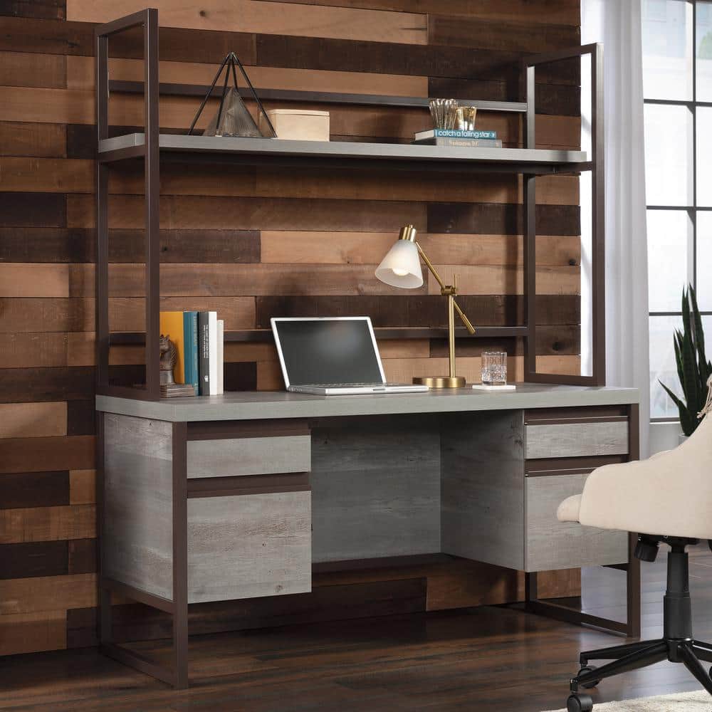 SAUDER Manhattan Gate 60 in. Mystic Oak Computer Desk with File Storage and Hutch 443696 The Home Depot