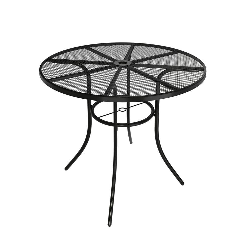 Mondawe Black Steel Mesh Patio Dining Table 36 in. Outdoor Round Dining ...