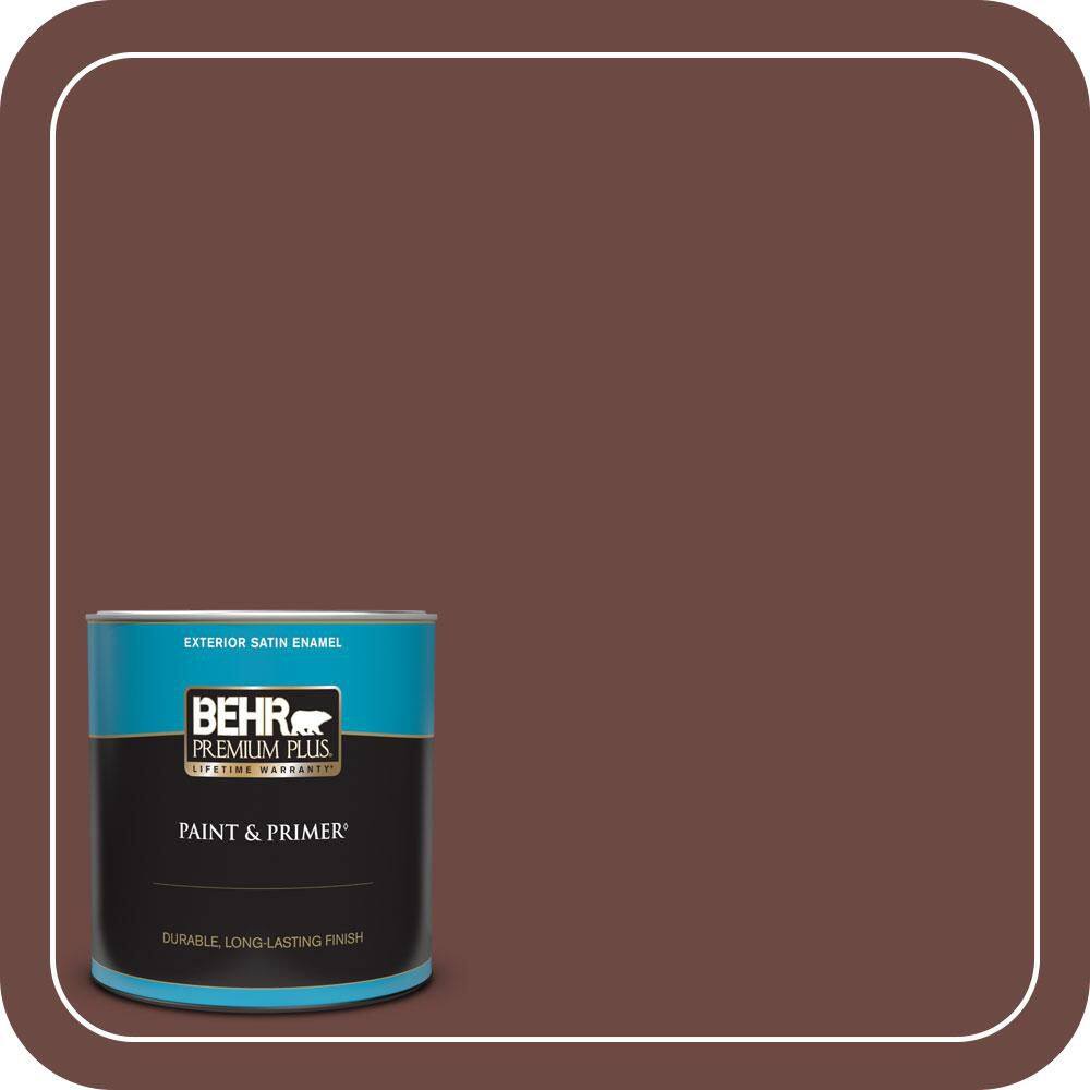 BEHR PREMIUM PLUS 1 qt. #190F-7 Mayan Red Satin Enamel Exterior Paint ...
