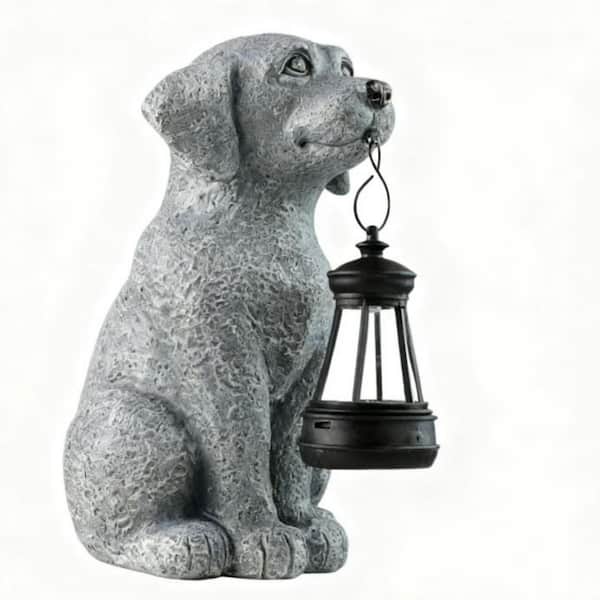7 in. Gray Resin Solar Dog Statue HPDZH6J55V - The Home Depot
