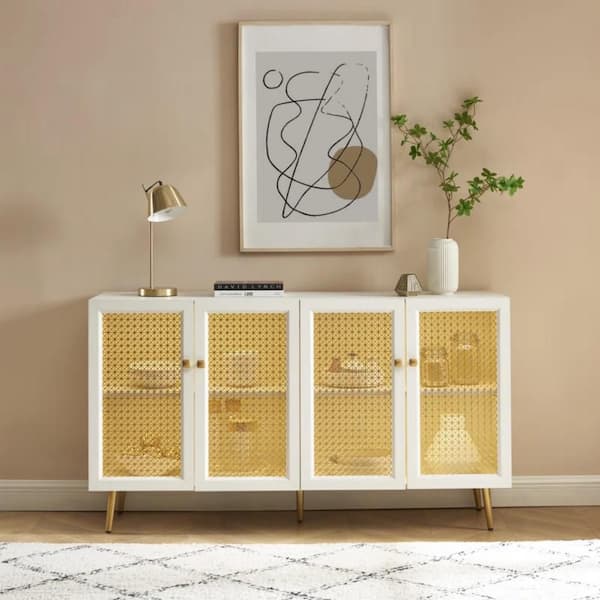 Edwin's Choice White Manufactured Wood 61.8 in. Sideboard with 4 Doors ...