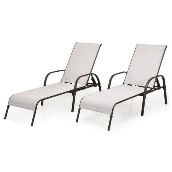 Grey 2 Piece Metal Frame Outdoor Chaise Lounge D096KN48J4 - The Home Depot
