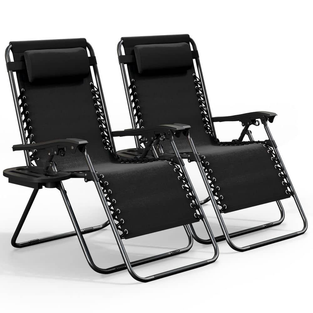 HEARTH & HARBOR 2-Piece Black Zero Gravity Chairs, Metal Outdoor Lawn ...