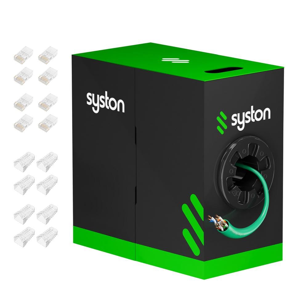 SYSTON CABLE TECHNOLOGY 1000 ft. Green 23AWG Solid Copper CAT6E CMR ...