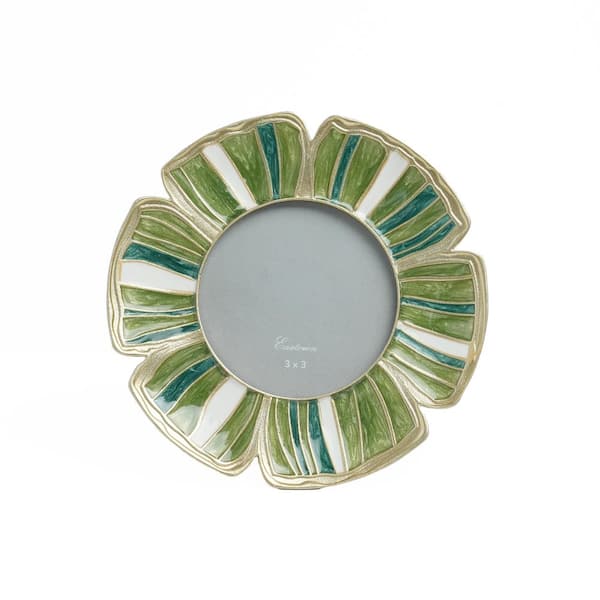 HOMZENE Flower 3 x 3 Matted Green White Enamel Picture Frame THD ...
