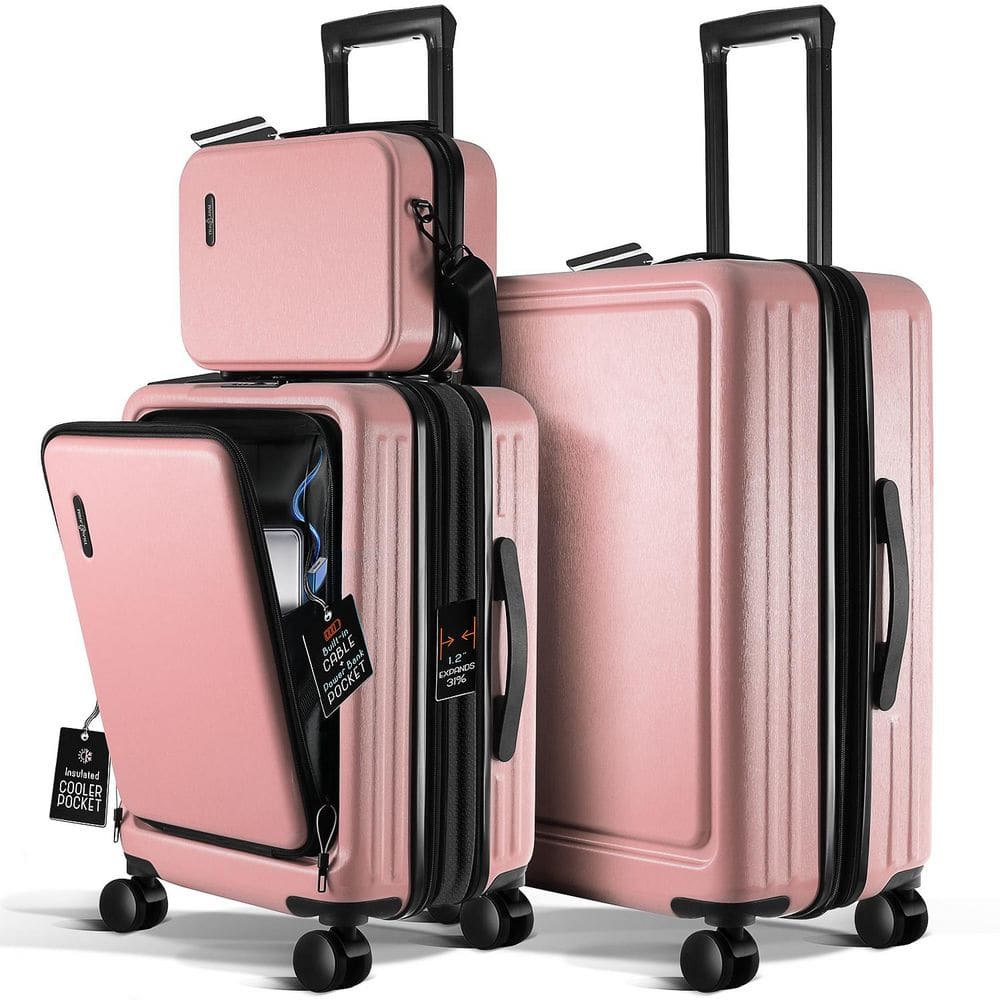 TRAVELARIM 3-Piece Pink Hard Carry-On Weekender Luggage Set Expandable ...