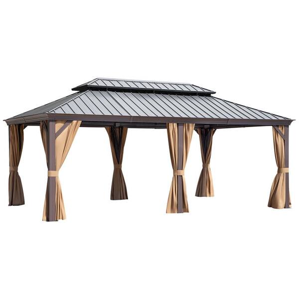 INMITOM 12 ft. x 18 ft. Metal Gazebo With Dual Roof, Mosquito Netting ...