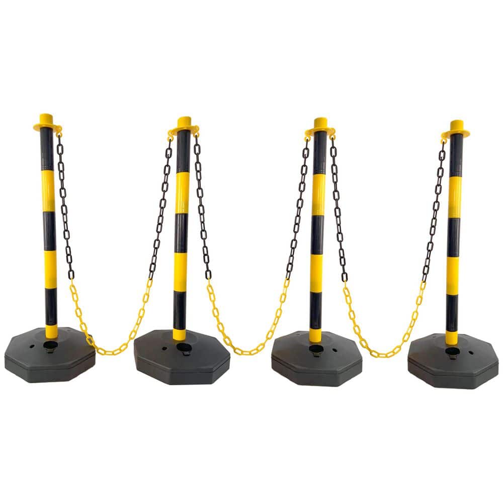 cadeninc 4-Pack Yellow/Black Plastic Safety Barrier Post w/Fillable ...
